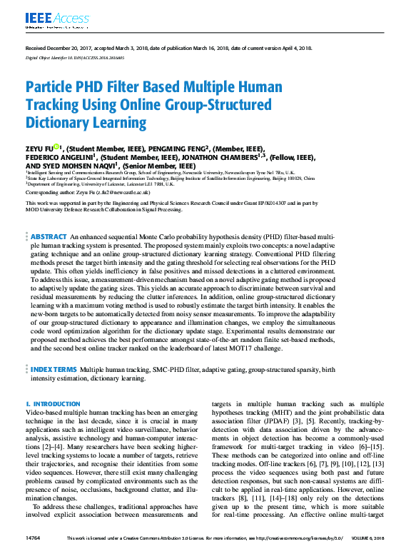 Pdf Particle Phd Filter Based Multiple Human Tracking Using Online Group Structured Dictionary