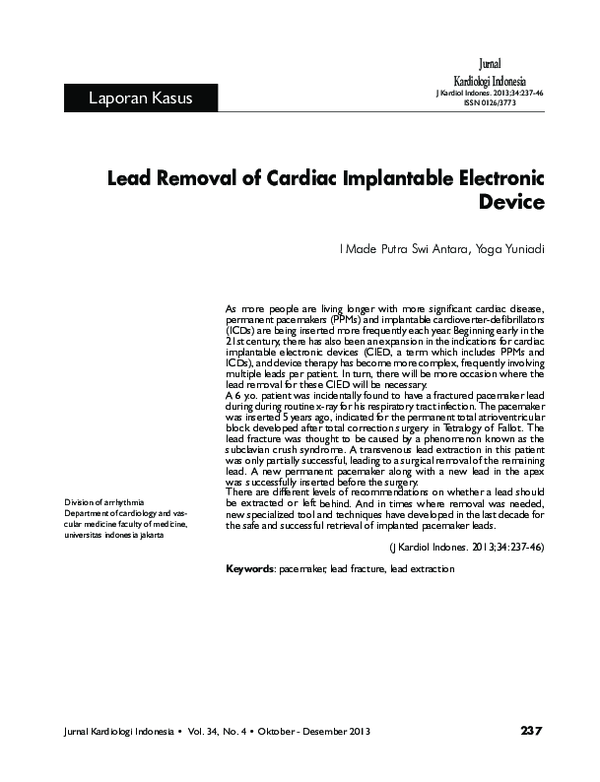 (PDF) Lead Removal of Cardiac Implantable Electronic Device