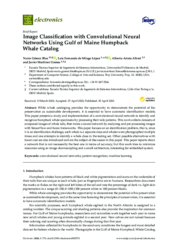 (PDF) Image Classification with Convolutional Neural Networks Using Gulf of Maine Humpback Whale ...