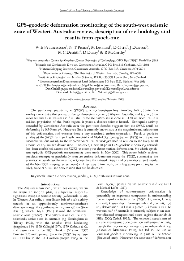 (PDF) GPS-geodetic deformation monitoring of the south-west seismic ...