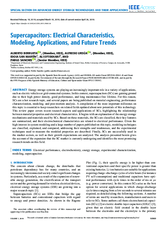 Pdf Supercapacitors Electrical Characteristics Modeling Applications And Future Trends