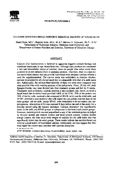 (PDF) Calcium-enriched bread supports skeletal growth of young rats