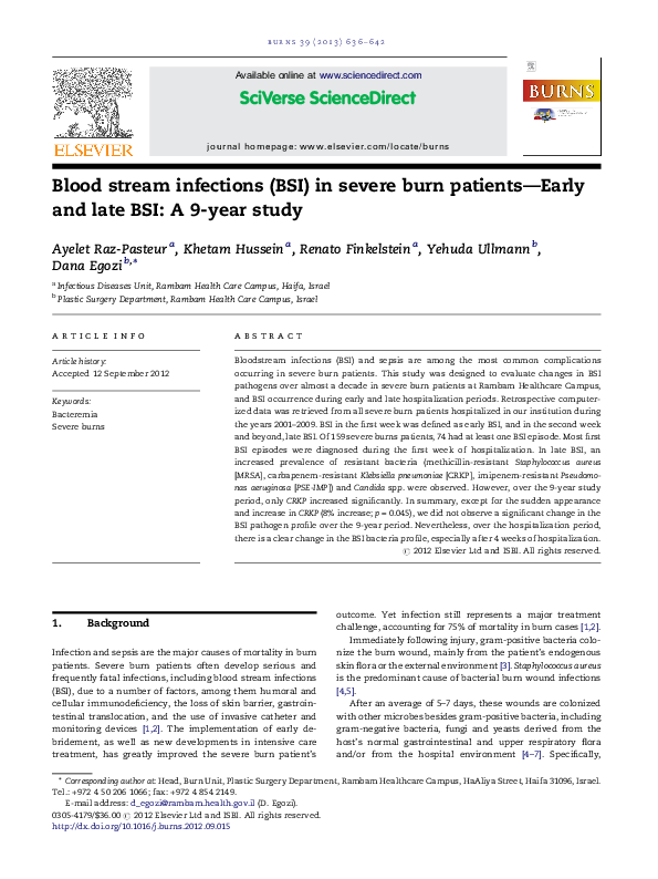 (PDF) Blood stream infections (BSI) in severe burn patients—Early and ...