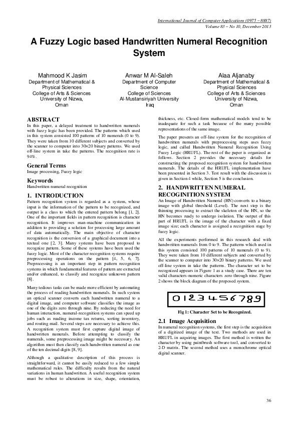 (PDF) A Fuzzy Logic based Handwritten Numeral Recognition | Anwar Saleh - Academia.edu