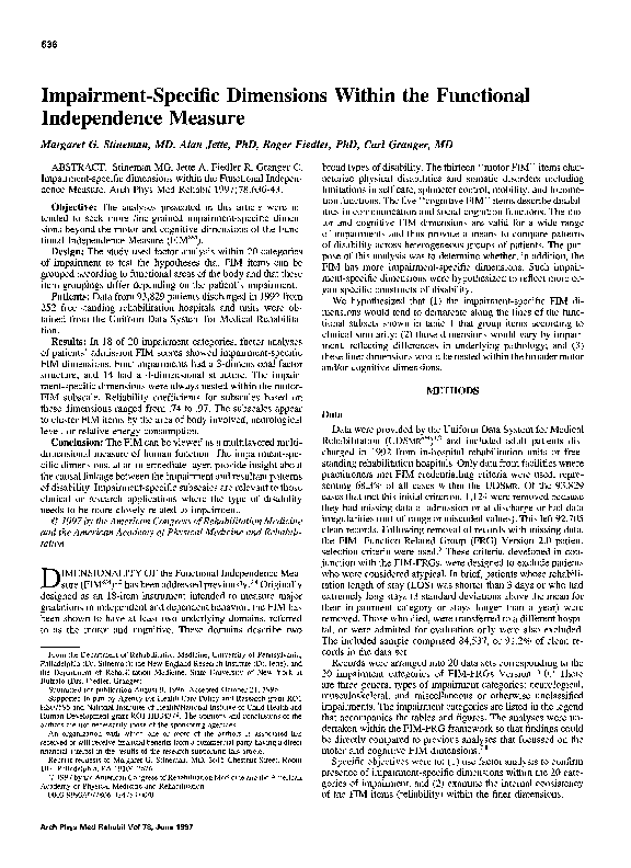 (PDF) Impairment-specific dimensions within the functional independence ...