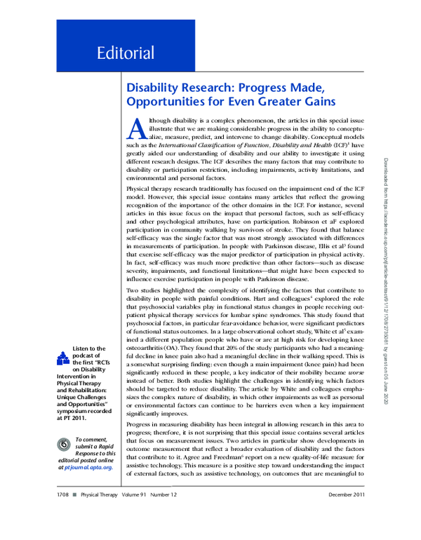 (PDF) Disability Research: Progress Made, Opportunities for Even ...