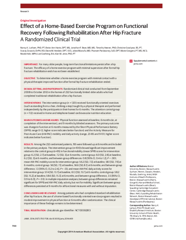 (PDF) Effect of a Home-Based Exercise Program on Functional Recovery ...