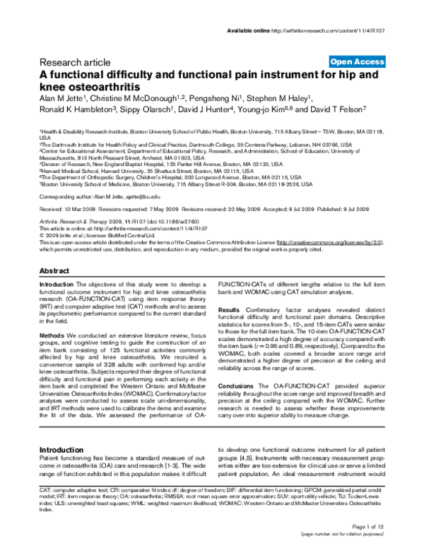 (PDF) A functional difficulty and functional pain instrument for hip ...