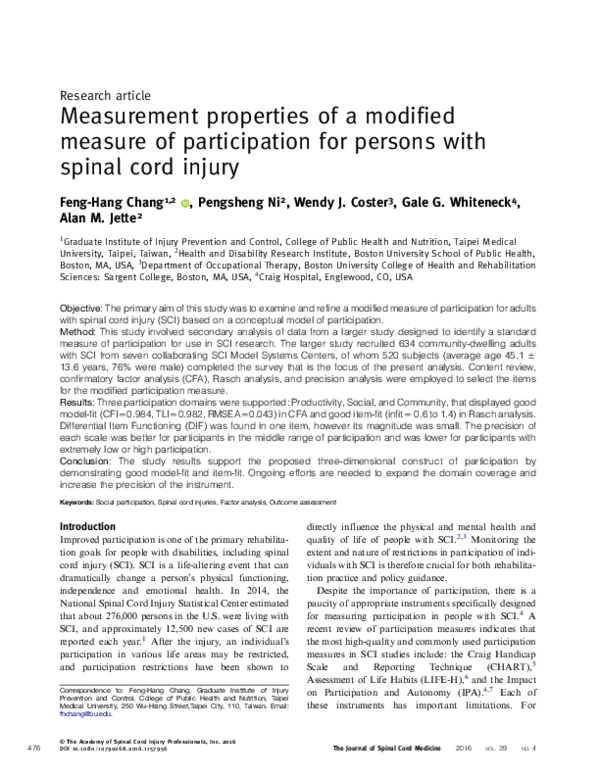 (PDF) Measurement Properties of a Modified Measure of Participation for ...