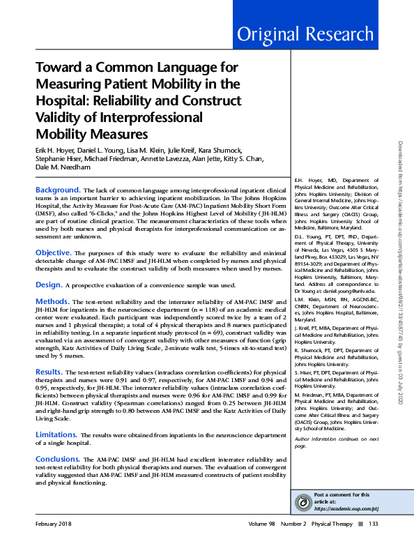 (PDF) Toward a Common Language for Measuring Patient Mobility in the ...