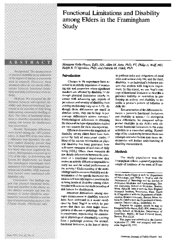 (PDF) Functional limitations and disability among elders in the ...