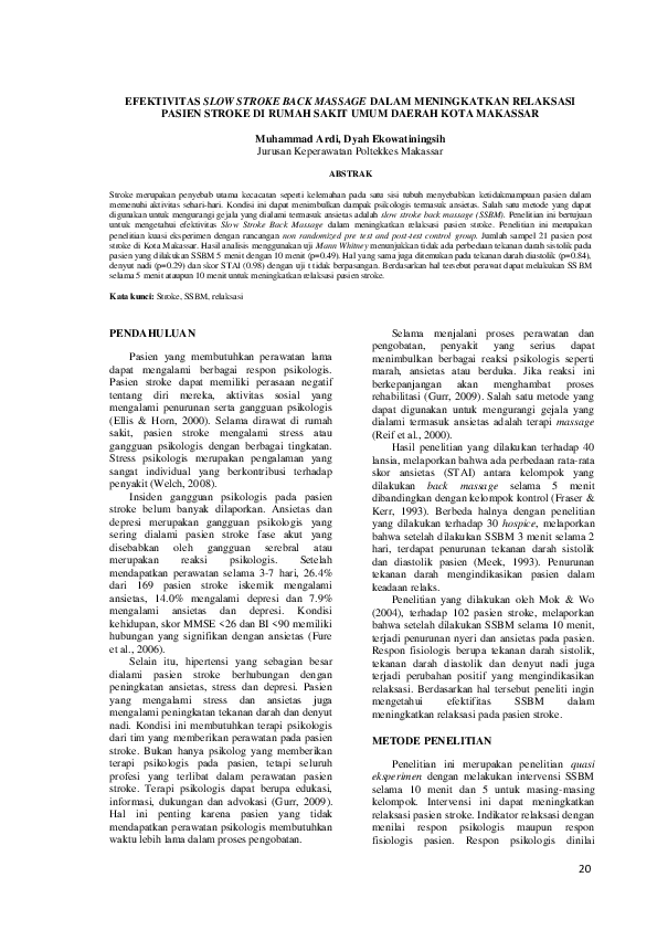 (PDF) Efektivitas Slow Stroke Back Massage Dalam Meningkatkan Relaksasi ...