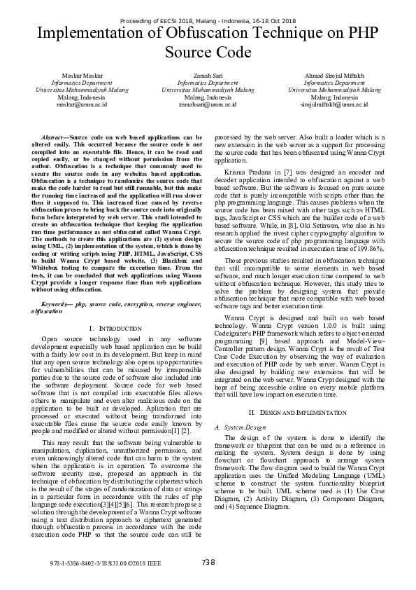 (PDF) Implementation of Obfuscation Technique on PHP Source Code