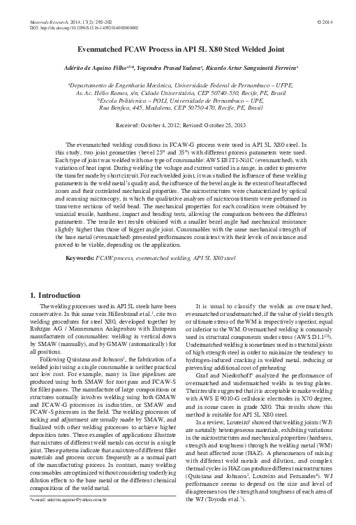 (PDF) Evenmatched FCAW process in API 5L X80 steel welded joint ...