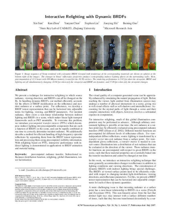 (PDF) Interactive relighting with dynamic BRDFs