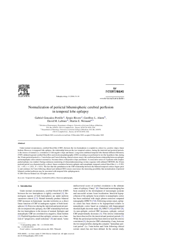(PDF) Normalization of periictal bihemispheric cerebral perfusion in temporal lobe epilepsy