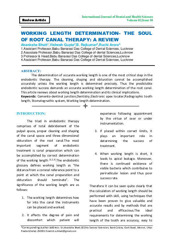 Pdf Working Length Determination The Soul Of Root Canal Therapy A Review