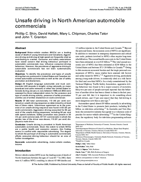 (PDF) Unsafe driving in North American automobile commercials