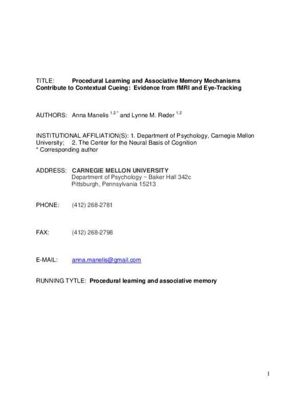 (PDF) Procedural learning and associative memory mechanisms contribute to contextual cueing ...