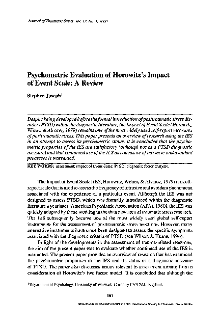 (PDF) Psychometric evaluation of Horowitz's impact of event scale: A review