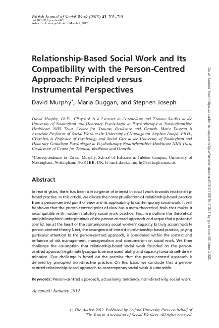 (PDF) Relationship-Based Social Work and Its Compatibility with the ...