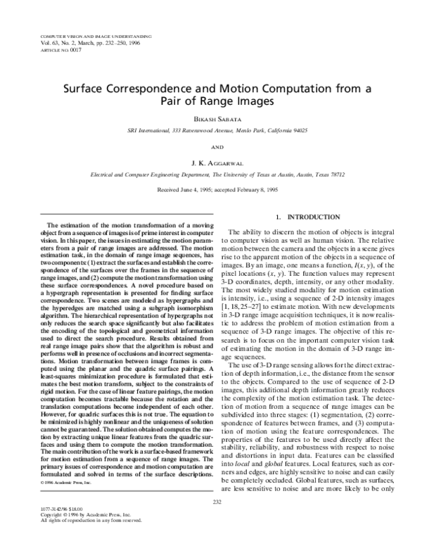 (PDF) Surface Correspondence and Motion Computation from a Pair of ...