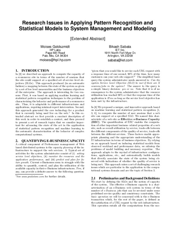 (PDF) Research Issues in Applying Pattern Recognition and Statistical Models to System ...