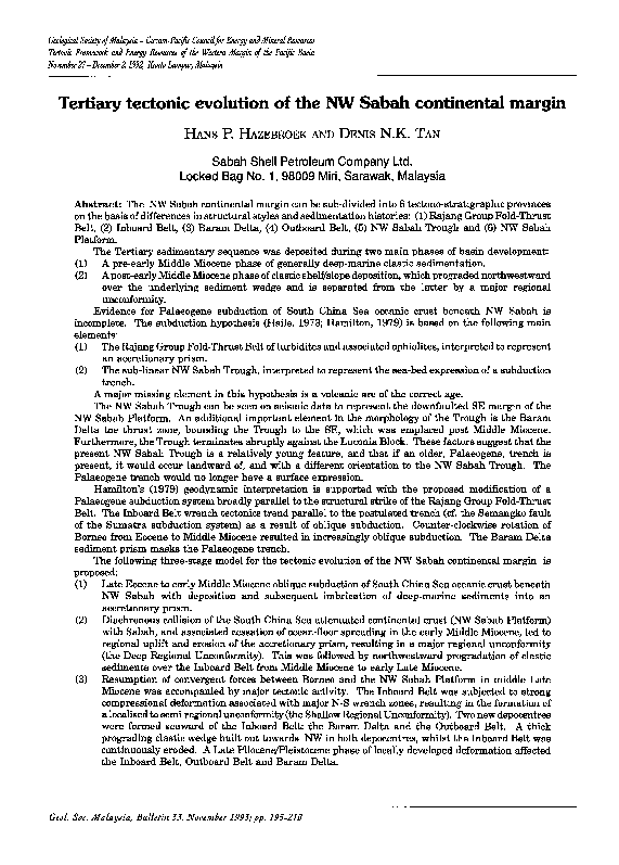 (PDF) Tertiary tectonic evolution of the NW Sabah Continental Margin