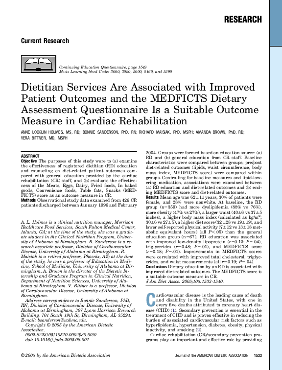 (PDF) Dietitian Services Are Associated with Improved Patient Outcomes ...