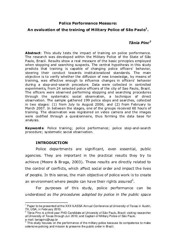 Police performance measure: an evaluation of training in the military ...