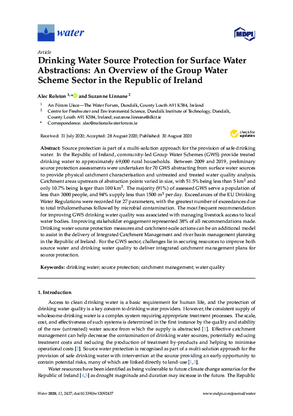 (PDF) Drinking Water Source Protection for Surface Water Abstractions ...