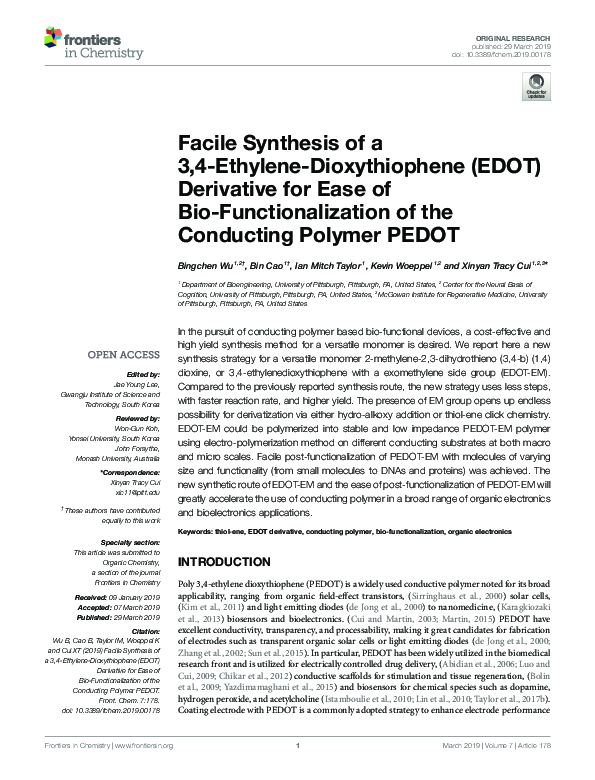 (PDF) Facile Synthesis of a 3,4-Ethylene-Dioxythiophene (EDOT ...