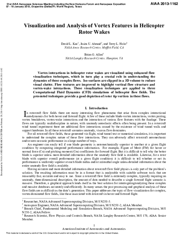 (PDF) Visualization and Analysis of Vortex Features in Helicopter Rotor ...