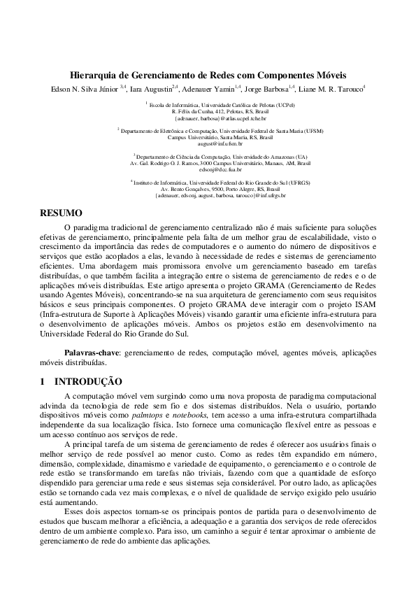 (PDF) Hierarquia de Gerenciamento de Redes com Componentes Móveis