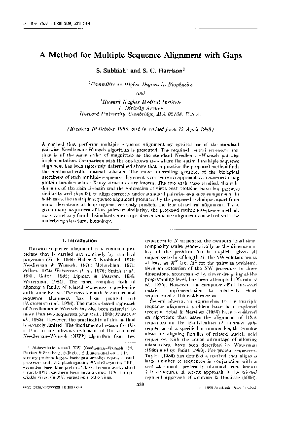 (PDF) A method for multiple sequence alignment with gaps