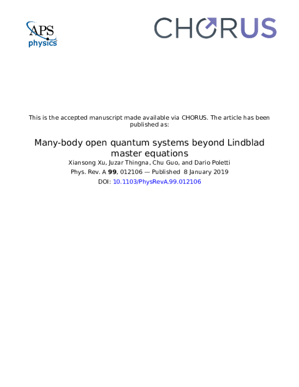 (PDF) Many-body open quantum systems beyond Lindblad master equations