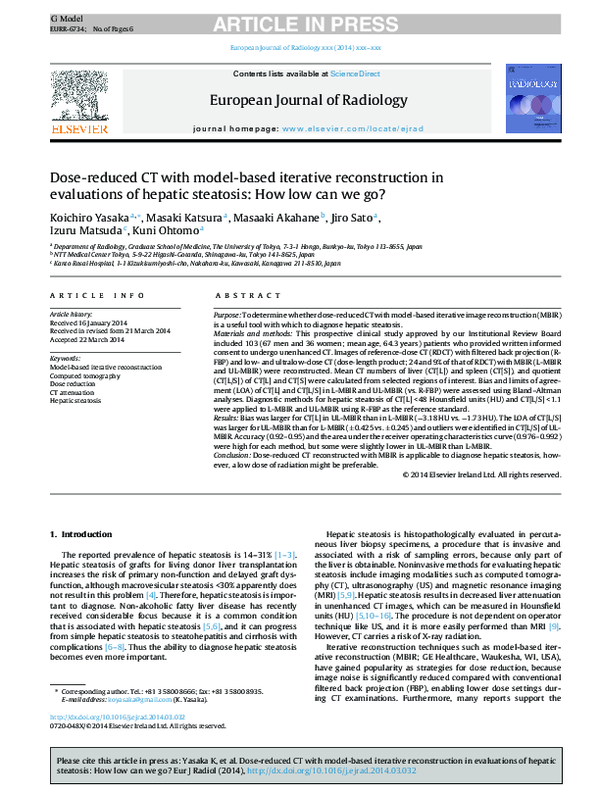 Pdf Dose Reduced Ct With Model Based Iterative Reconstruction In Evaluations Of Hepatic