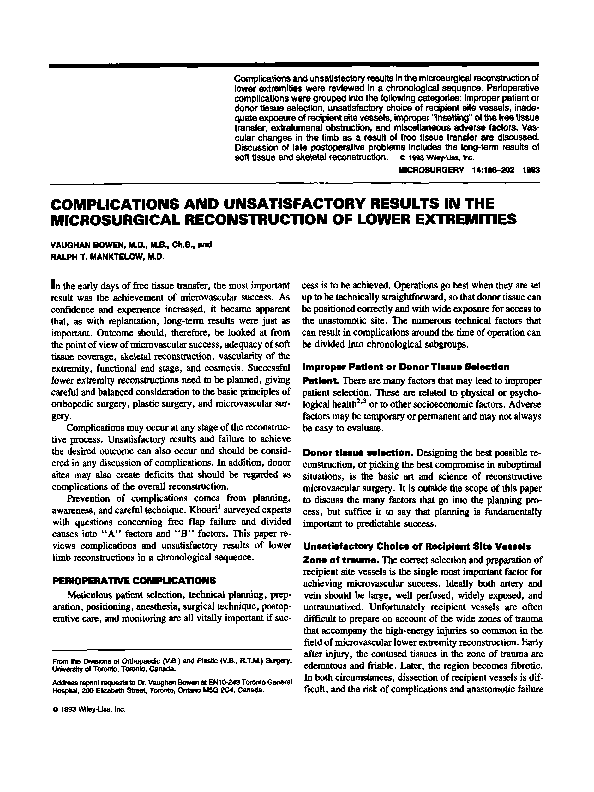 (PDF) Complications and unsatisfactory results in the microsurgical ...