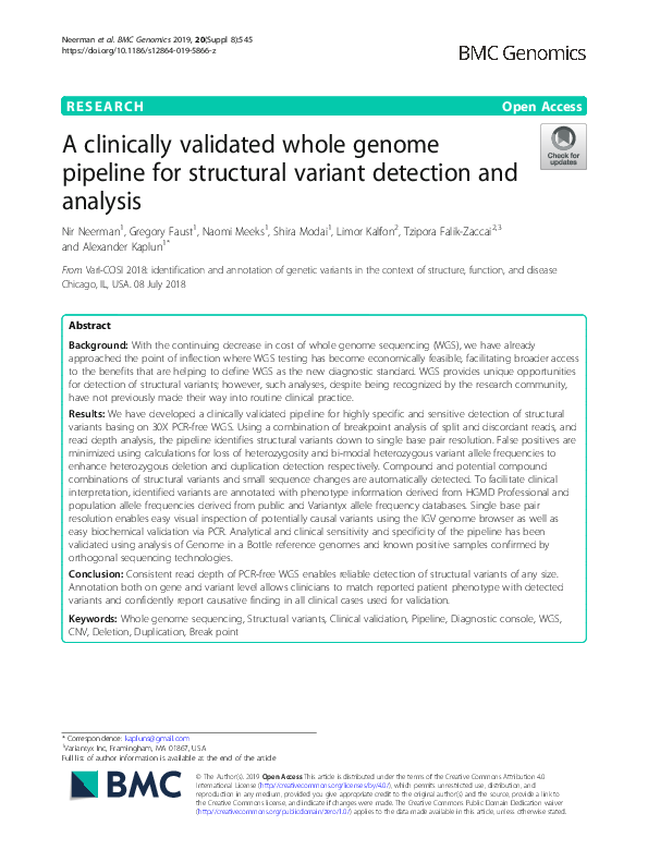 Pdf A Clinically Validated Whole Genome Pipeline For Structural