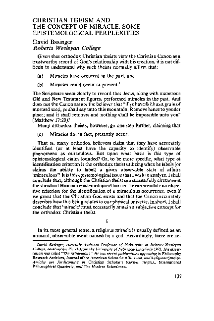 (PDF) Christian Theism and the Concept of Miracle: Some Epistemological ...