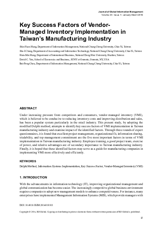 (PDF) Key Success Factors of Vendor-Managed Inventory Implementation in ...