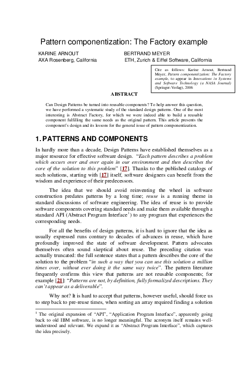 (PDF) Pattern Componentization: The Factory Example