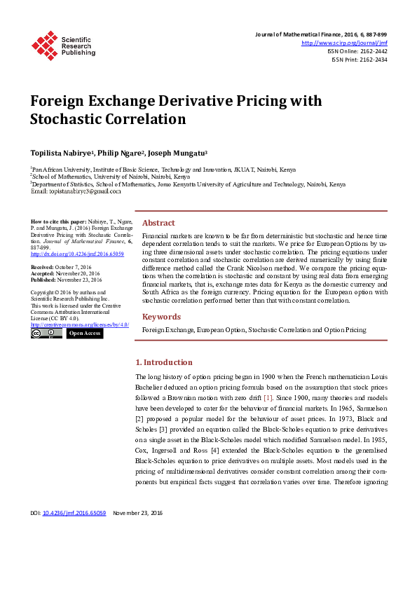 (PDF) Foreign Exchange Derivative Pricing with Stochastic Correlation