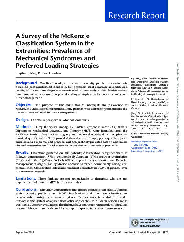 (PDF) A Survey of the McKenzie Classification System in the Extremities ...