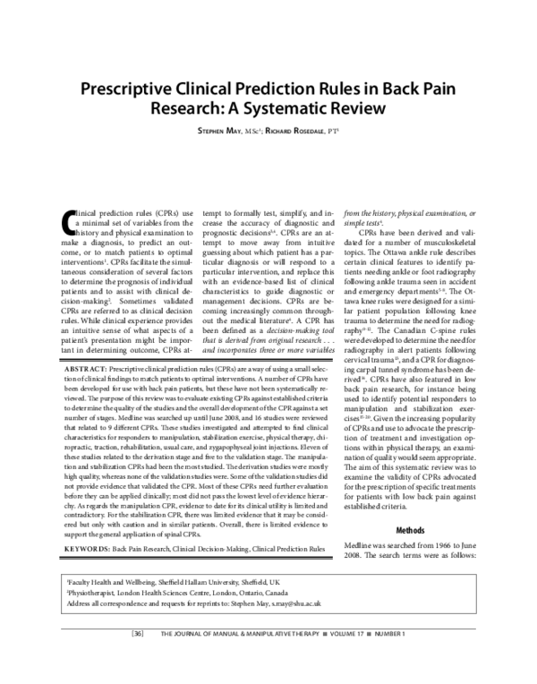 (PDF) Prescriptive clinical prediction rules in back pain research: a ...
