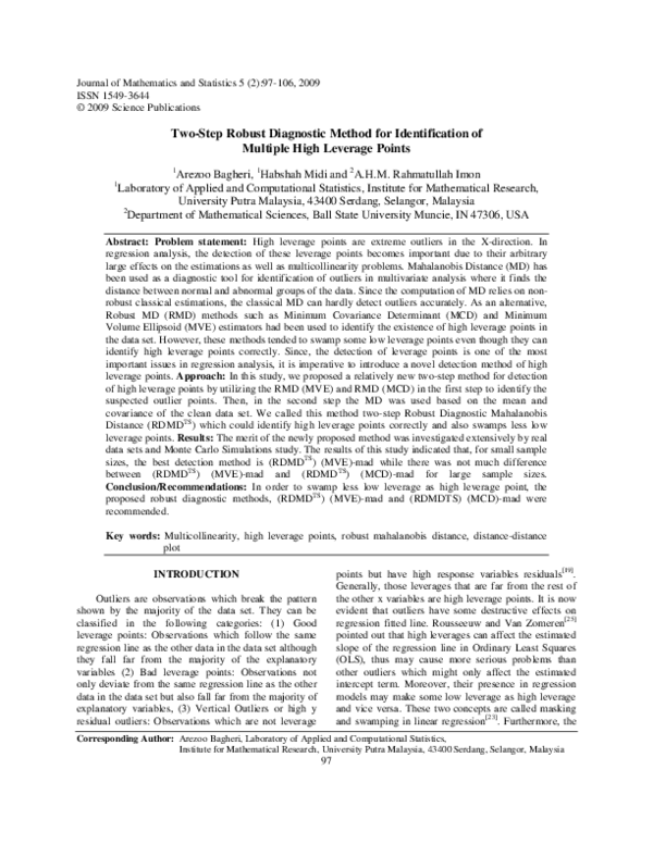 (PDF) Two-Step Robust Diagnostic Method for Identification of Multiple High Leverage Points