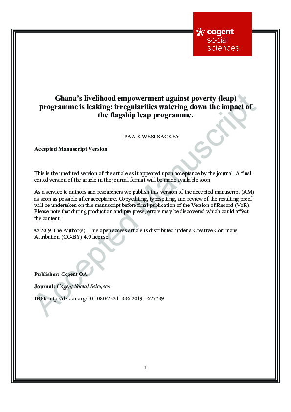 (PDF) Ghana’s Livelihood Empowerment Against Poverty (LEAP) programme ...