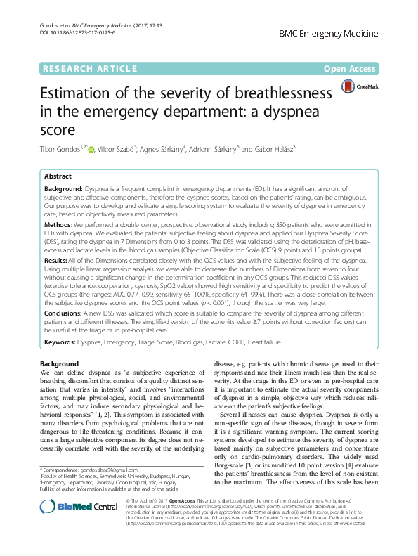 (PDF) Estimation of the severity of breathlessness in the emergency ...