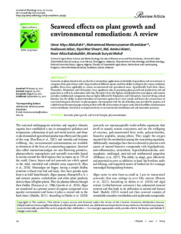 (PDF) Seaweed effects on plant growth and environmental remediation: A ...