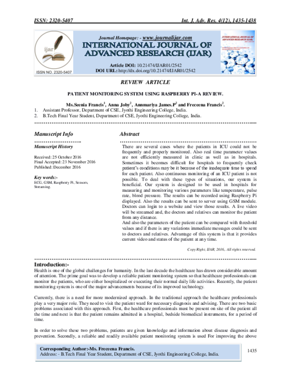 Pdf Patient Monitoring System Using Raspberry Pi A Review